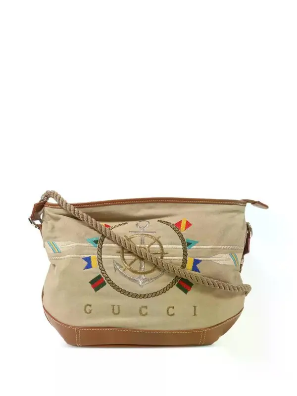 Gucci Embroidered Gg Shoulder Bag - Neutrals