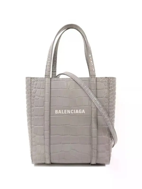Balenciaga Everyday Two-way Crocodile-effect Calfskin Tote Bag - Grey