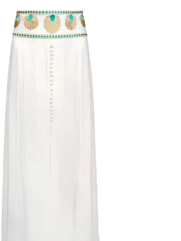 NATASHA ET VANESSA Embroidered Waistband Long Skirt - White