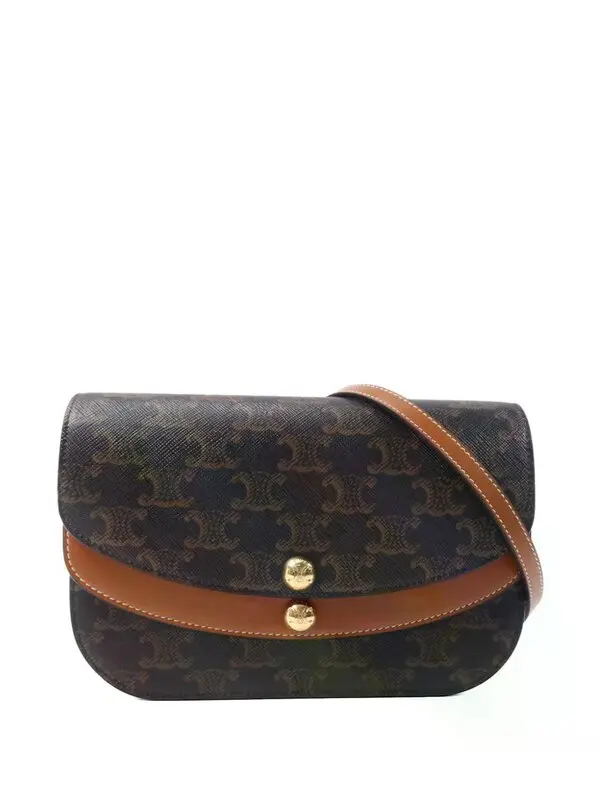 Celine Triomphe Canvas Leather Trim Shoulder Bag