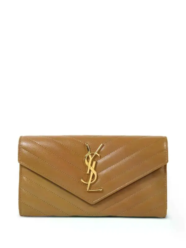 Saint Laurent Quilted Flap Wallet - Neutrals