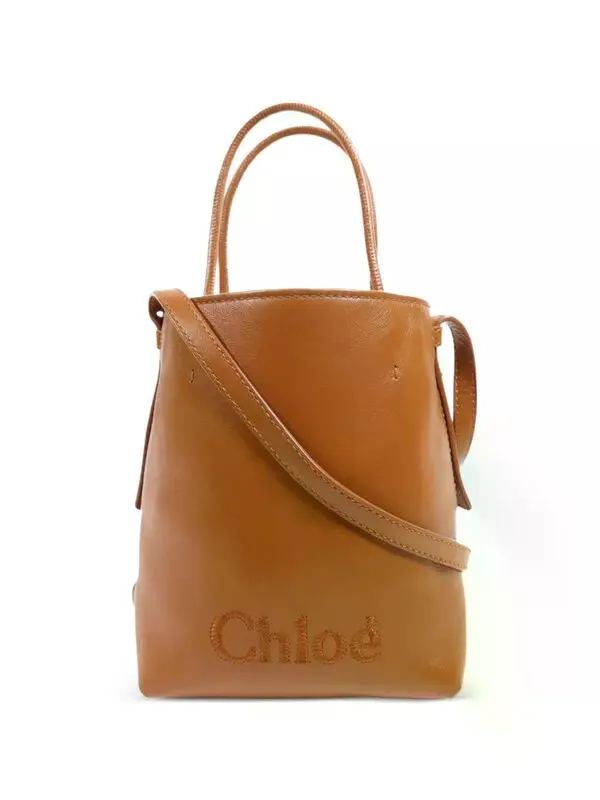 Chloé Embroidered Logo Tote Bag - Brown