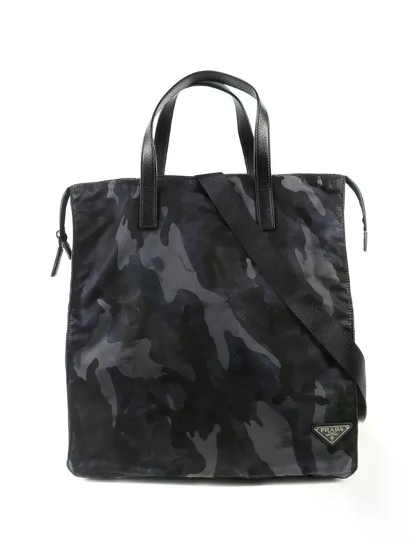 Prada Camouflage Print Tote Bag - Black