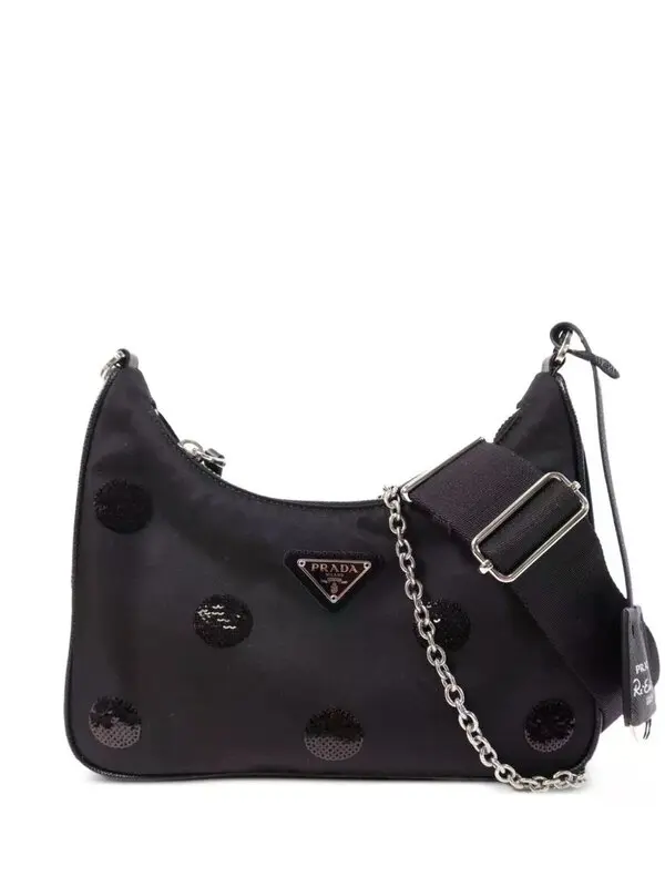 Prada Sequin Polka-dot Shoulder Bag - Black