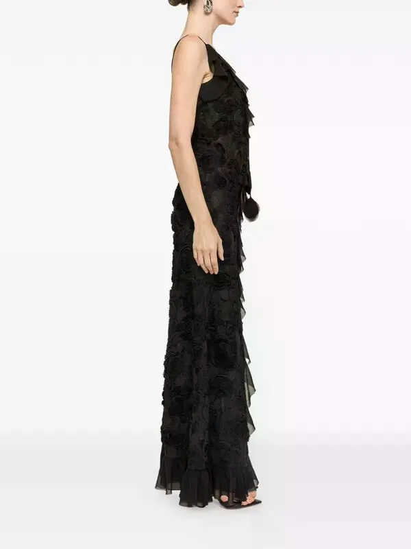 NISSA Floral Embroidered Ruffled Maxi Dress