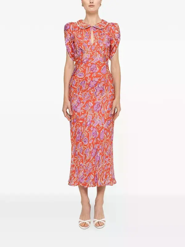 NISSA Floral Print Peter Pan Collar Midi Dress