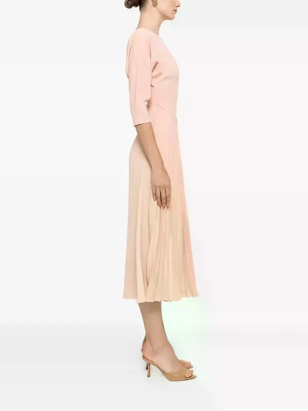 NISSA Pleated Panel Buckled Waist Midi Dress - Pink