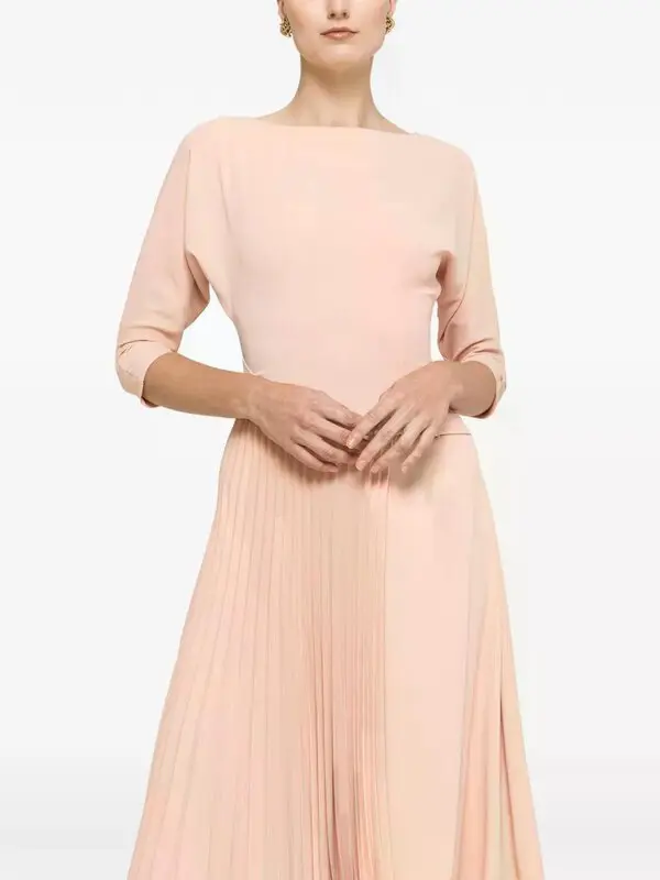 NISSA Pleated Panel Buckled Waist Midi Dress