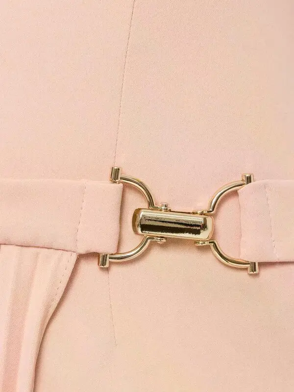 NISSA Pleated Panel Buckled Waist Midi Dress