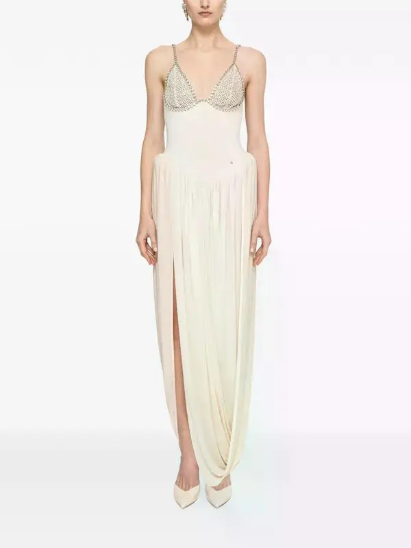 NISSA Embellished Draped Maxi Dress