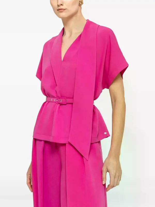 NISSA Belted Scarf-detail Top - Pink