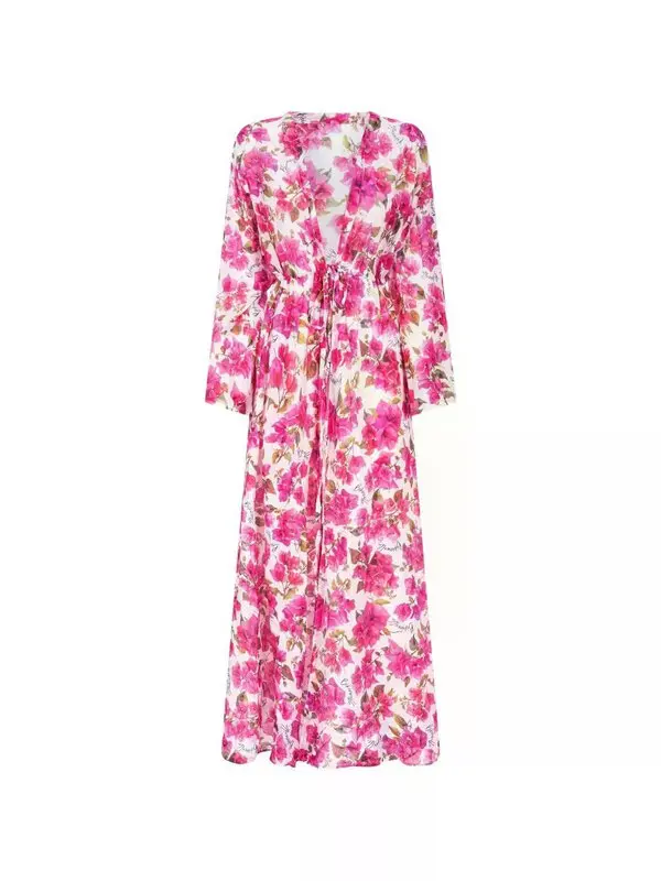 BIKINVILLE Bouganvillea Print Drawstring-waist Beach Cover-up - Pink