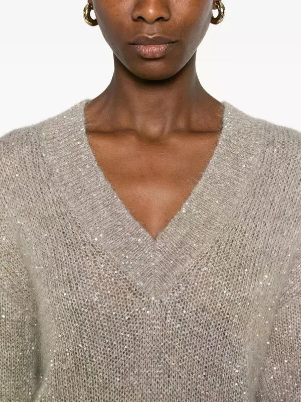 Brunello Cucinelli Sequin Embellished V-neck Sweater