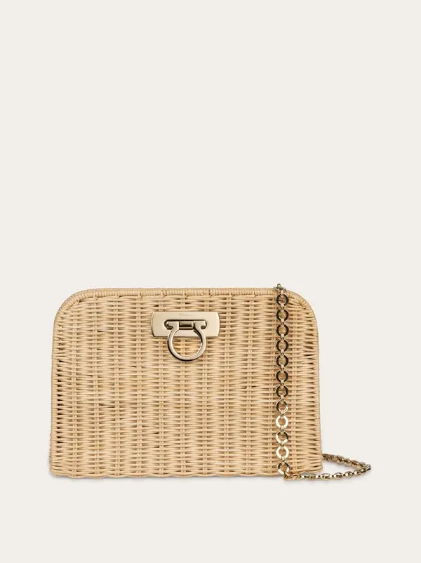 FERRAGAMO Diana Clutch In Woven Raffia