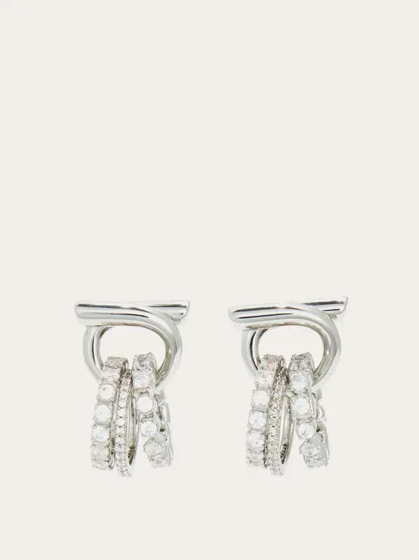 FERRAGAMO Gancini Crystal Pavé Earrings - Silver