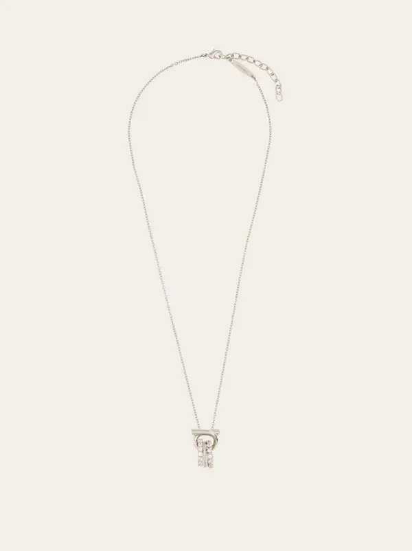 FERRAGAMO Gancini Pendant Necklace With Crystal Accents - Silver