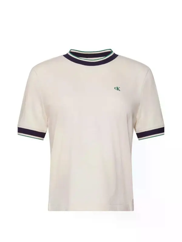 Calvin Klein Embroidered Striped Trim T-shirt - Neutrals