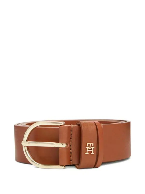 Tommy Hilfiger Logo Plaque Leather Belt - Brown