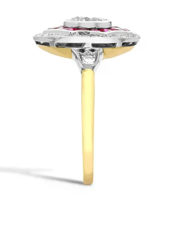PRAGNELL 18kt Yellow Gold Art Deco Diamond And Ruby Ring