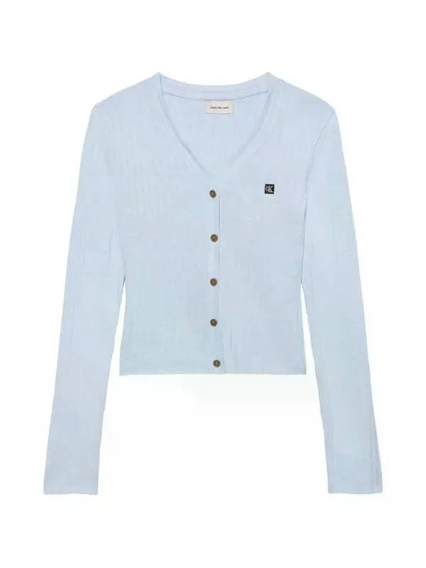 Calvin Klein Ribbed Knit Logo Patch Cardigan - Blue