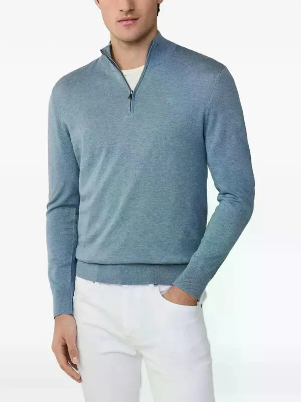 HACKETT Embroidered Quarter-zip Sweater - Blue