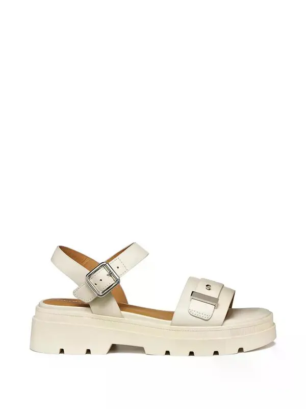 Geox White Leather Chunky Sole Sandals With Buckle Fastening - Neutrals
