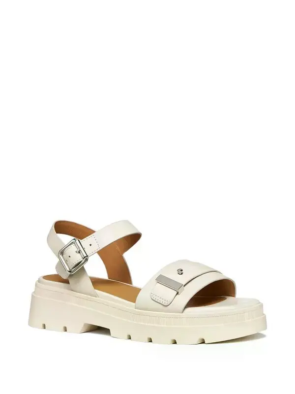 Geox White Leather Chunky Sole Sandals With Buckle Fastening