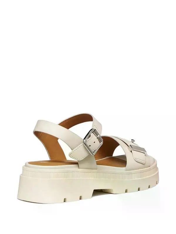 Geox White Leather Chunky Sole Sandals With Buckle Fastening