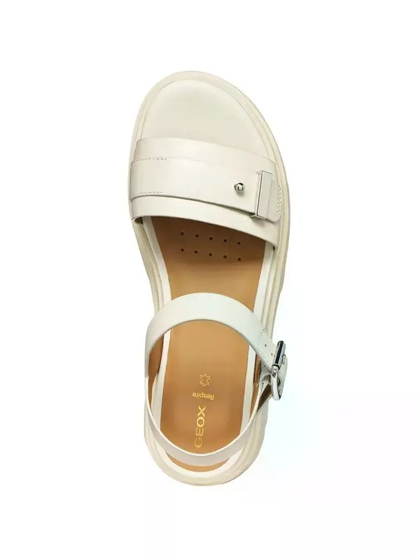 Geox White Leather Chunky Sole Sandals With Buckle Fastening