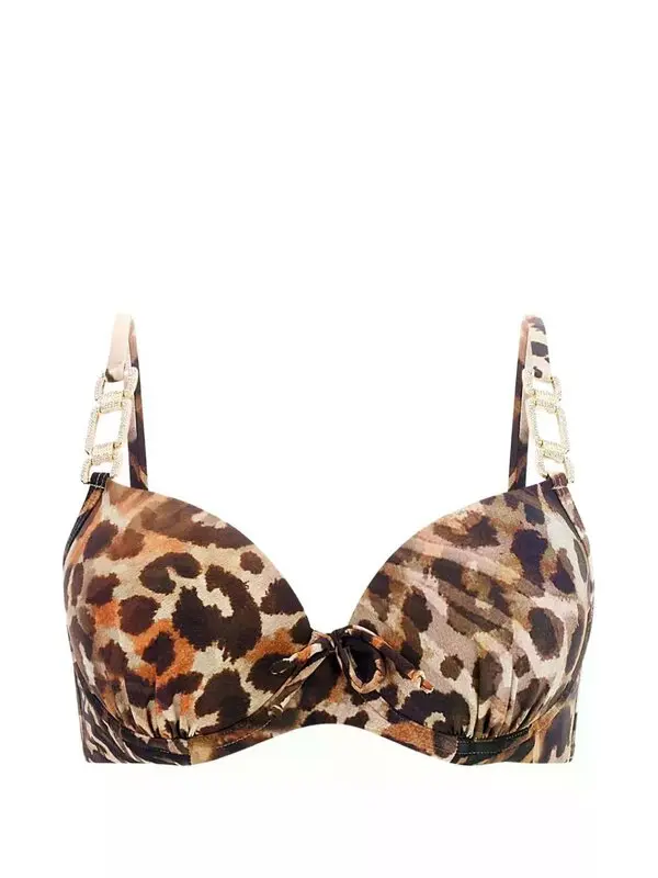 Guess Leopard-print Crystal-embellished Bikini Top