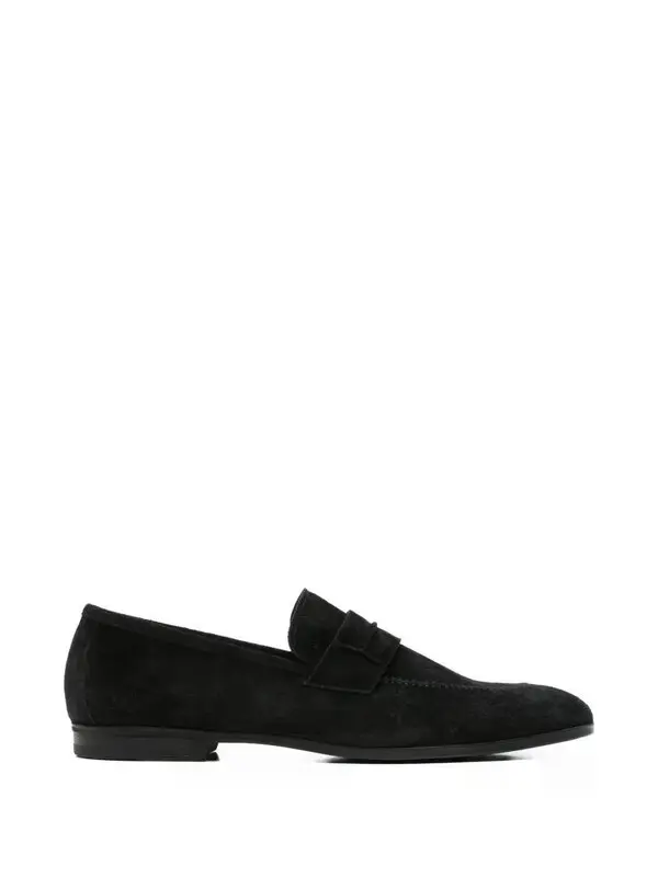 TOM FORD Calf Suede Penny Strap Loafers - Black