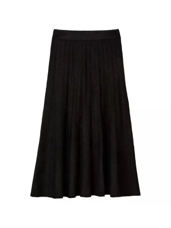 BENETTON Ribbed Knit A-line Midi Skirt - Black
