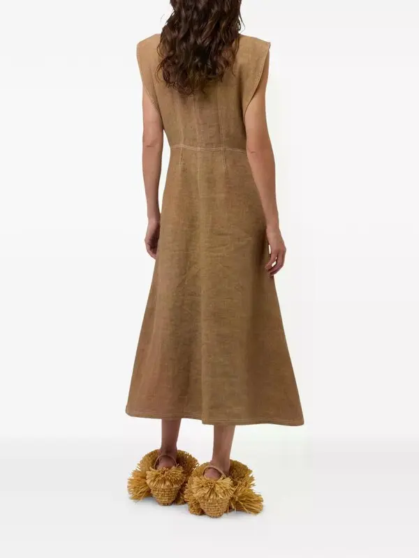 Moschino Contrast Stitch Ruffled Midi Dress