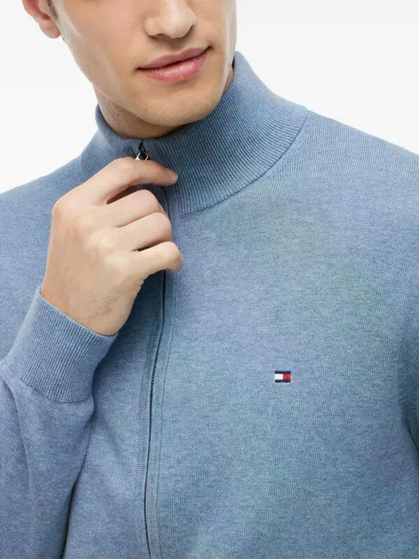 Tommy Hilfiger Logo Embroidered Zip-up Cardigan
