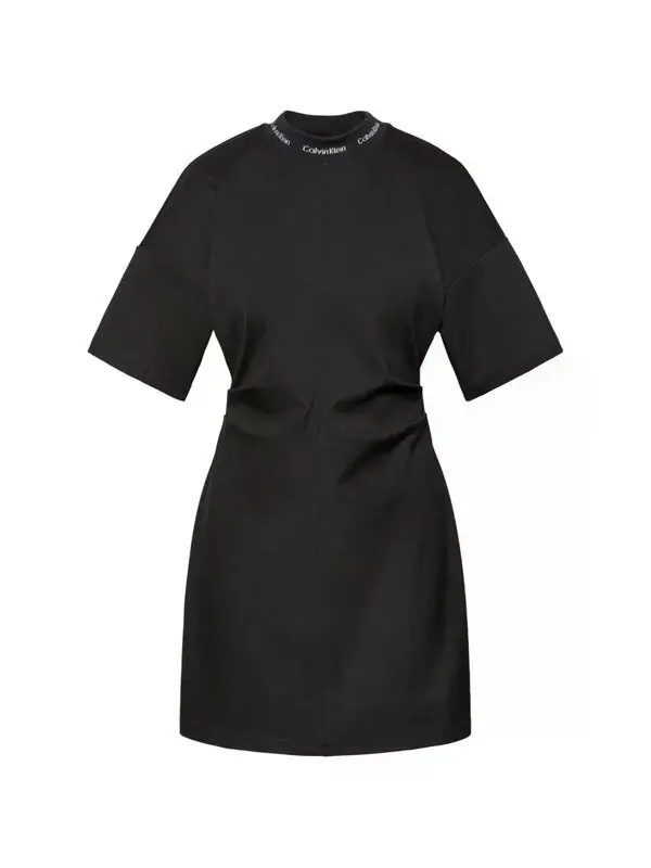 Calvin Klein Gathered Waist Mini Dress With Logo-print Collar