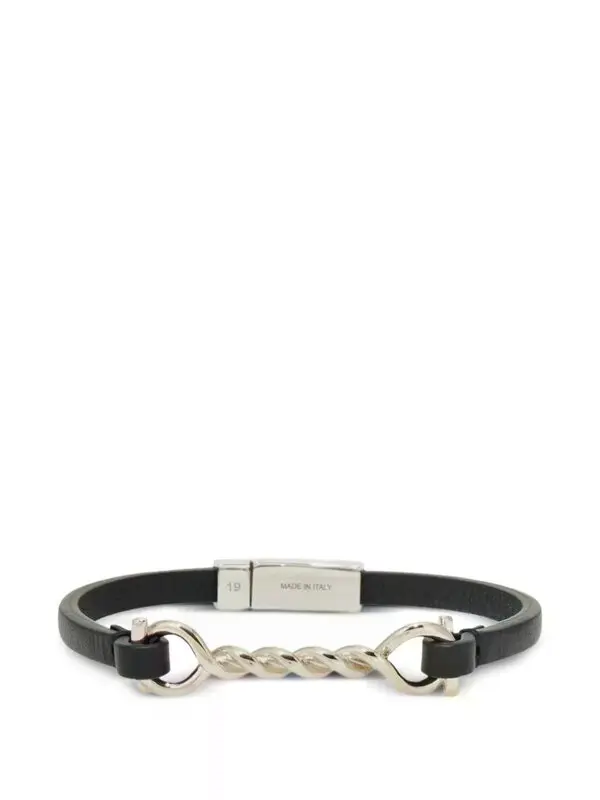 FERRAGAMO Gancini Leather Bracelet - Silver