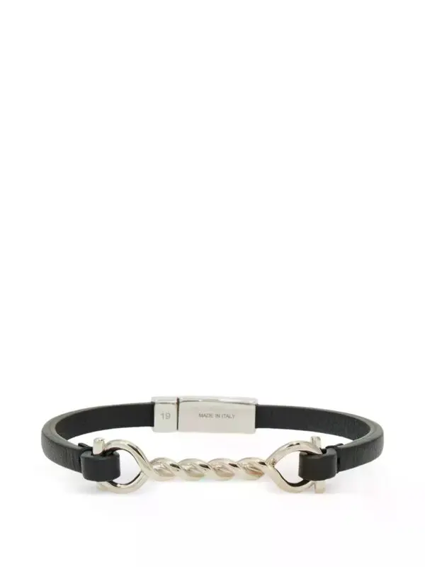 FERRAGAMO Gancini Leather Bracelet - Silver