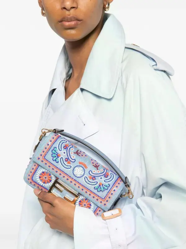 Fendi Mini Baguette Bead-embroidered Shoulder Bag