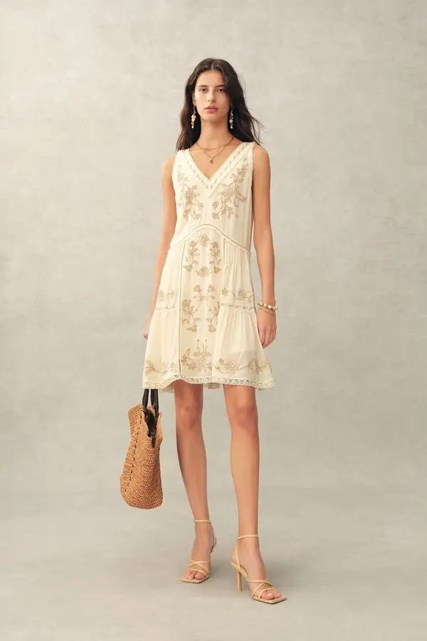 Fabrique Aurelia Floral Lace Embroidery Sleeveless Dress - White