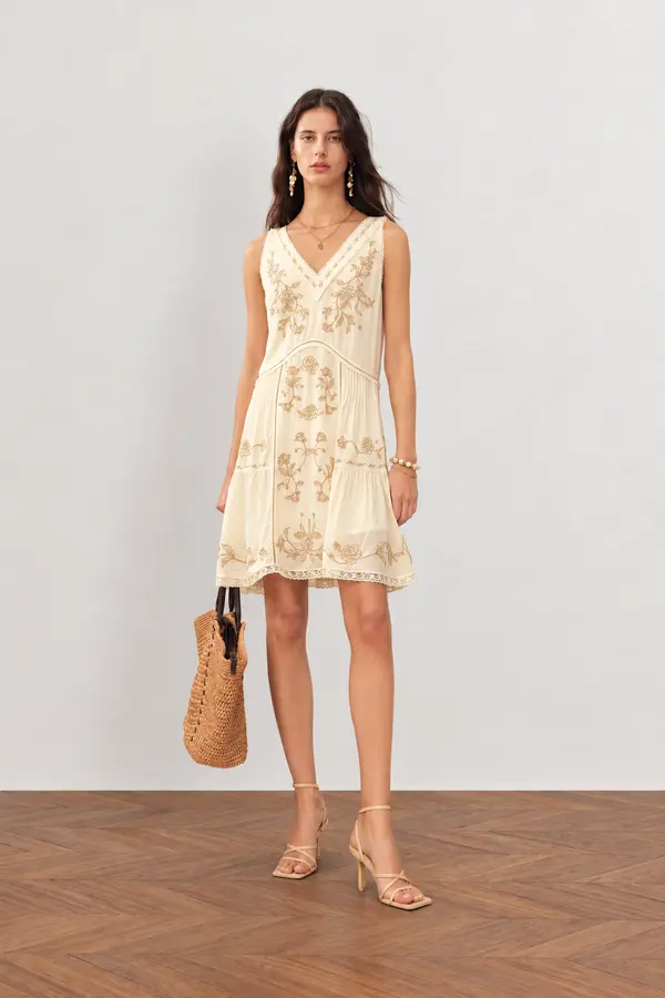Fabrique Aurelia Floral Lace Embroidery Sleeveless Dress - White