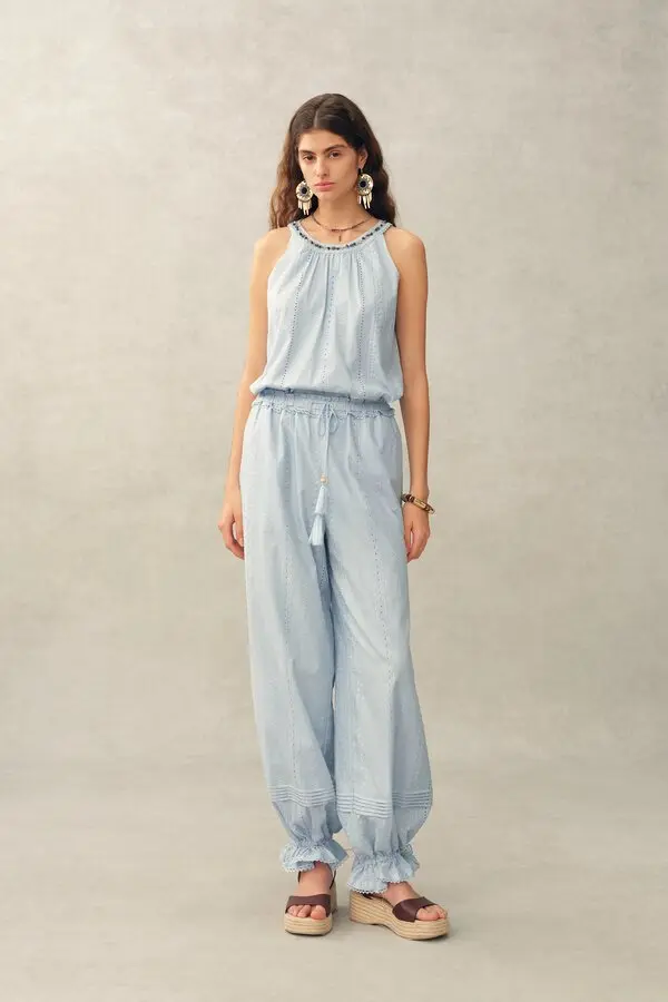 Fabrique Hazel Halterneck Top And Pants Set - Blue