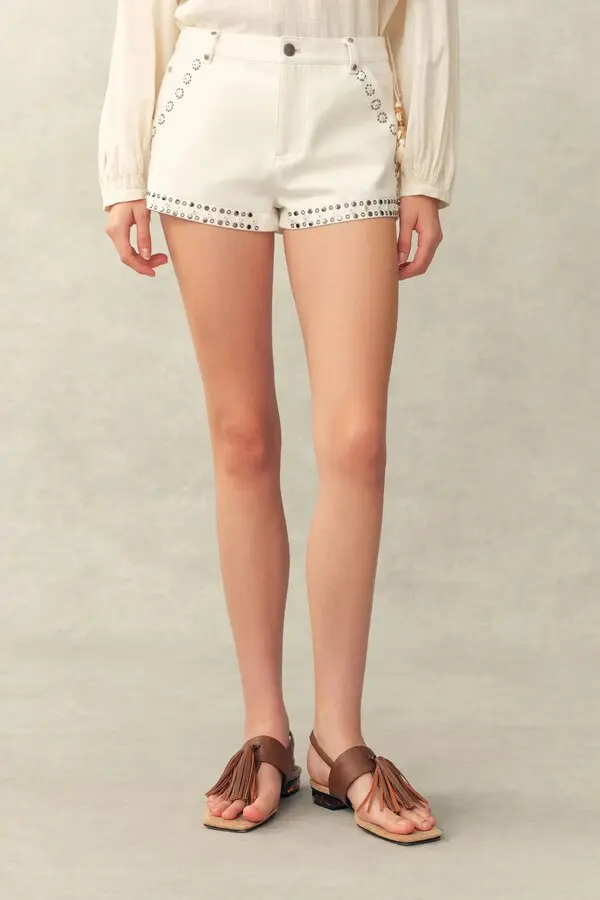 Fabrique Cori Mother Of Pearl Studded A-line Shorts - White