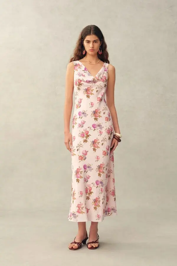 Fabrique Floral Cowl Neck Sleeveless Maxi Dress - Multicolor