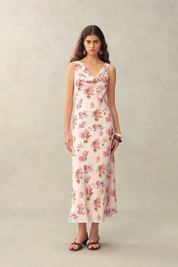Fabrique Floral Cowl Neck Sleeveless Maxi Dress - Multicolor