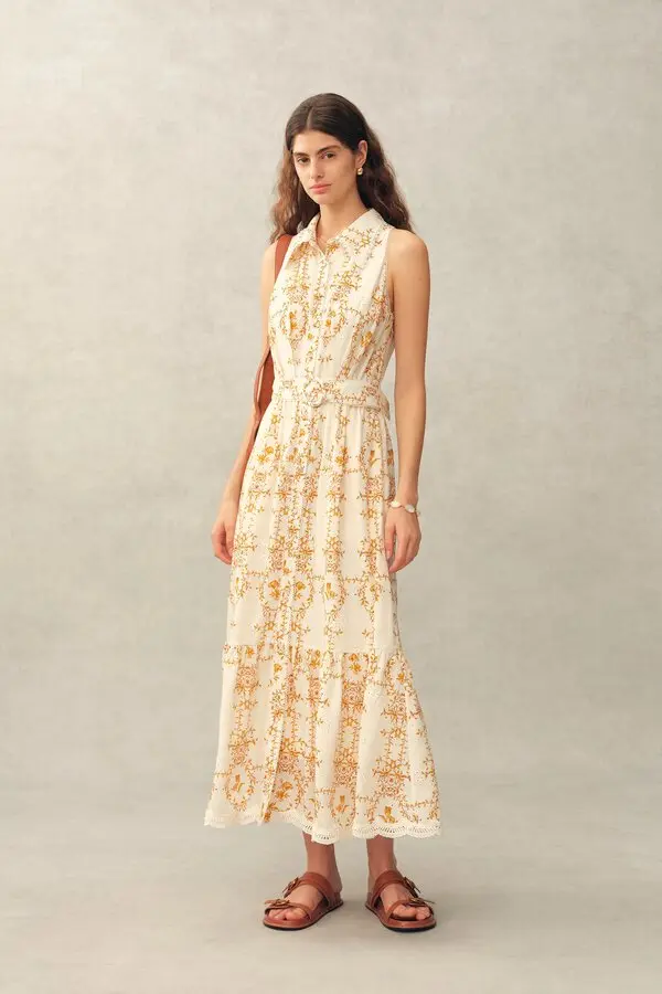 Fabrique Wendy Floral Embroidery Sleeveless Midi Dress - Multicolor