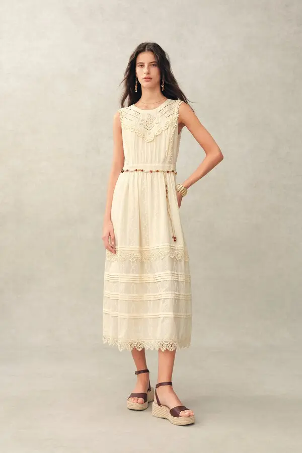 Fabrique Luna Eyelet Lace Embroidered Cotton Jacquard Dress - Yellow