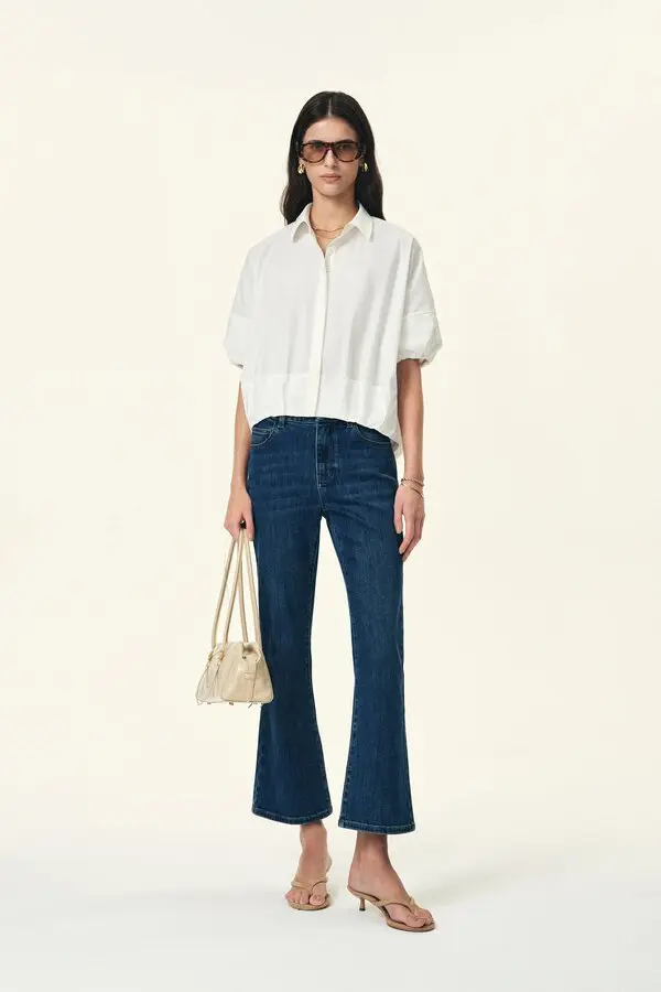 Fabrique Claire Cotton Blend Puff Sleeve Bubble Shirt - White