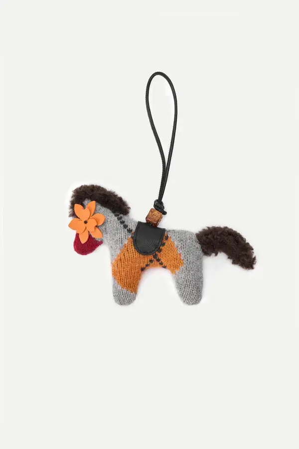 Fabrique Phillipa Knit Gingham Flower Pony Bag Charm