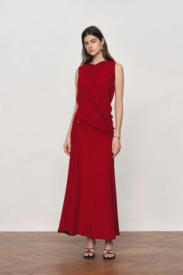 Fabrique Florence Asymmetrical Knit Top And Skirt Set - Red