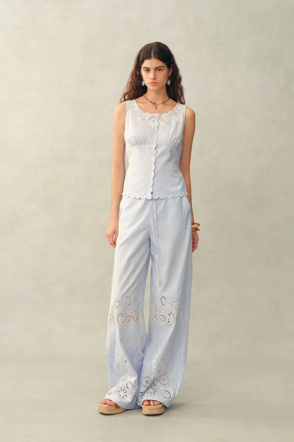 Fabrique Sleeveless Embroidered Cami Top - Blue